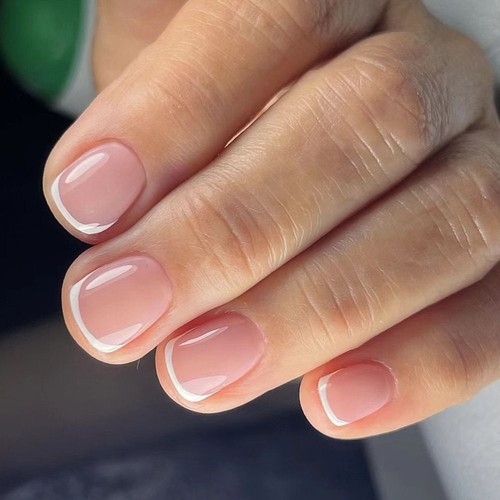 White Edge Fake Nails Short Round Nail Tips Detachable False Nails for ...