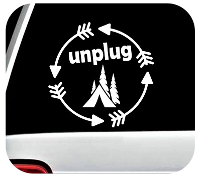Camping Tent Unplug Outdoors Adventure Decal Sticker Car Window Camper ...