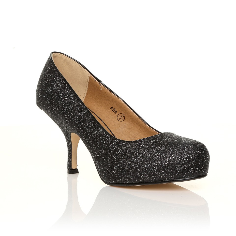 WOMENS LADIES MID HEEL CASUAL SMART WORK PUMP COURT SHOES SIZE 3-8 ...