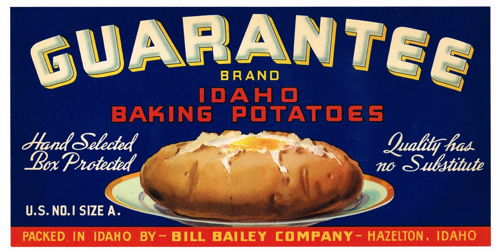 ORIGINAL VINTAGE IDAHO C1940 POTATOES CRATE LABEL HAZELTON GUARANTEE ...