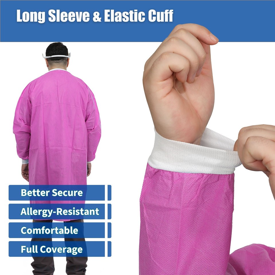 Disposable Lab Coats 45G SMS Knee Length with Pockets, Knit Cuffs, S/M ...