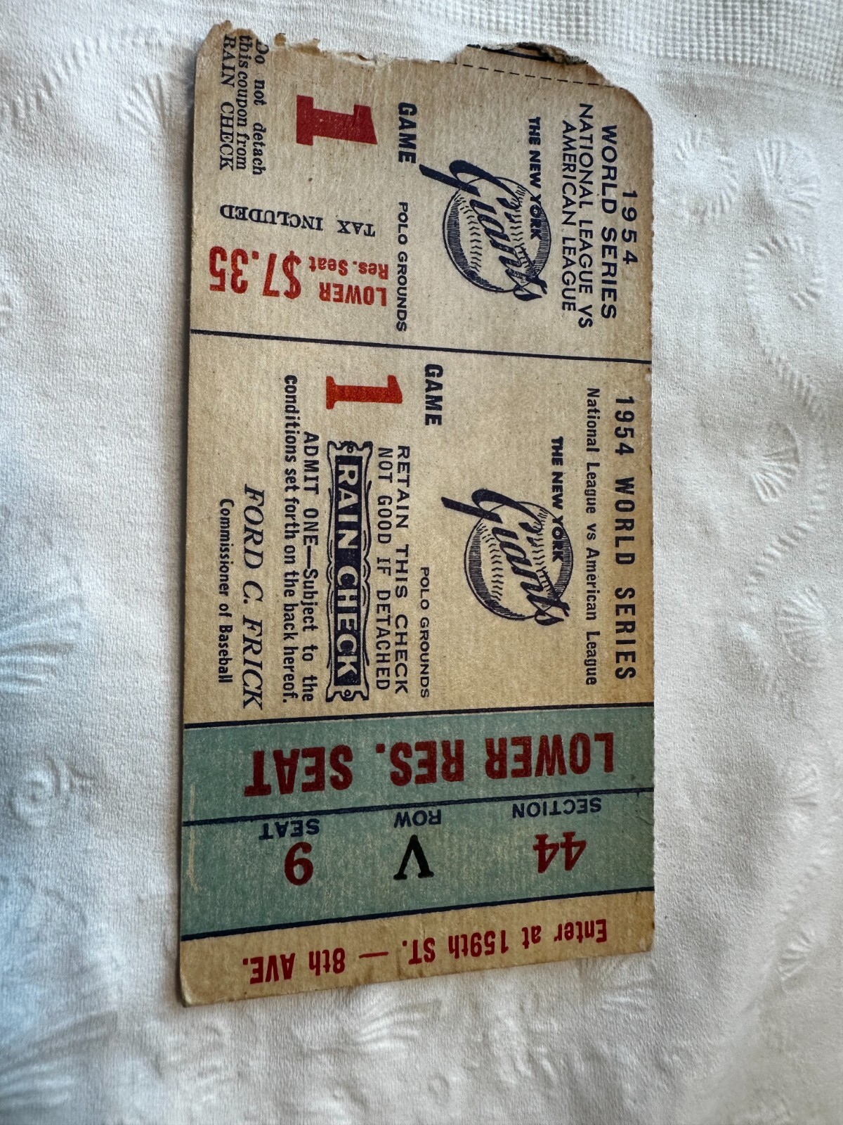 1954 World Series Ticket Stub Game 1 - Willie Mays “The Catch” Game | eBay
