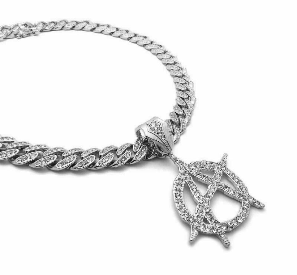Hip Hop ANARCHY pendant Cubic Zirconia Cuban Choker Chain Bling Hip Hop ...