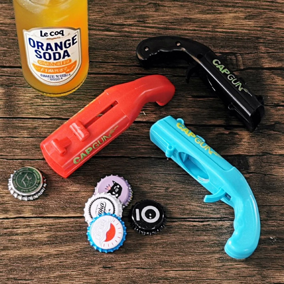 Cap Shooting Bottle Opener Gun - Launches Caps for World L, Grey red ...