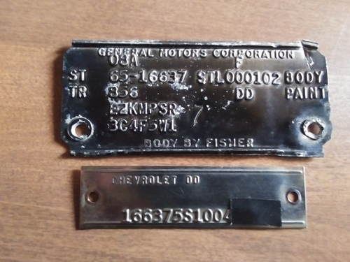 1965 CHEVROLET IMPALA SS COUPE COWL TRIM TAGS | eBay