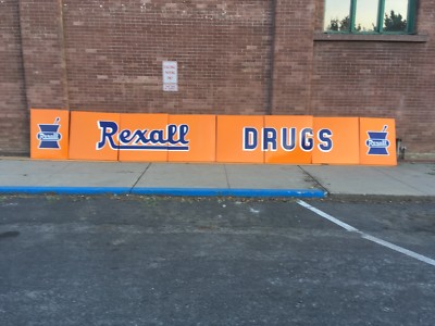 Vintage 1940s porcelain Rexall Drug sign with logos. Eight panels-25 ...