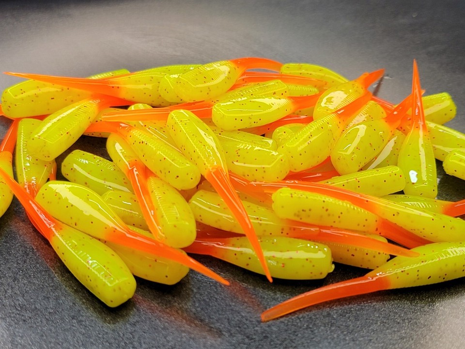 (24) 2" SLAB HUNTER "Candy Corn" GRUBS BAIT JIGS CRAPPIE PANFISH BABY ...
