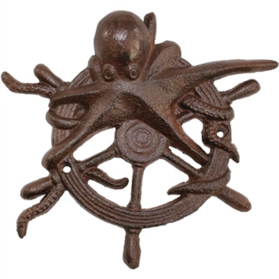 Octopus on Ship Wheel STA50 Kraken Nautical Cast Iron Wall Decoration 7 ...