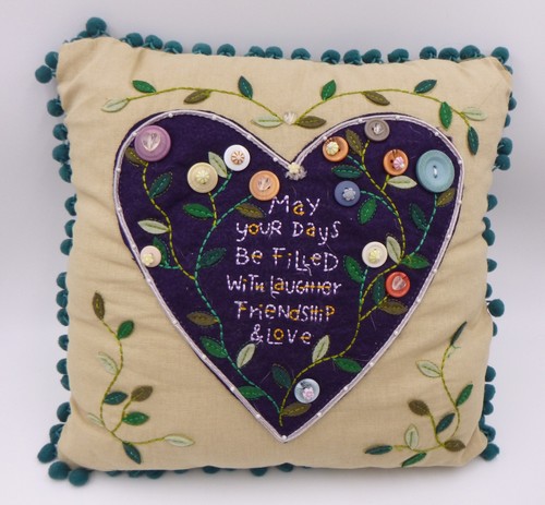 Natural Life Throw Pillow small Laugther Friendship Love felt applique ...