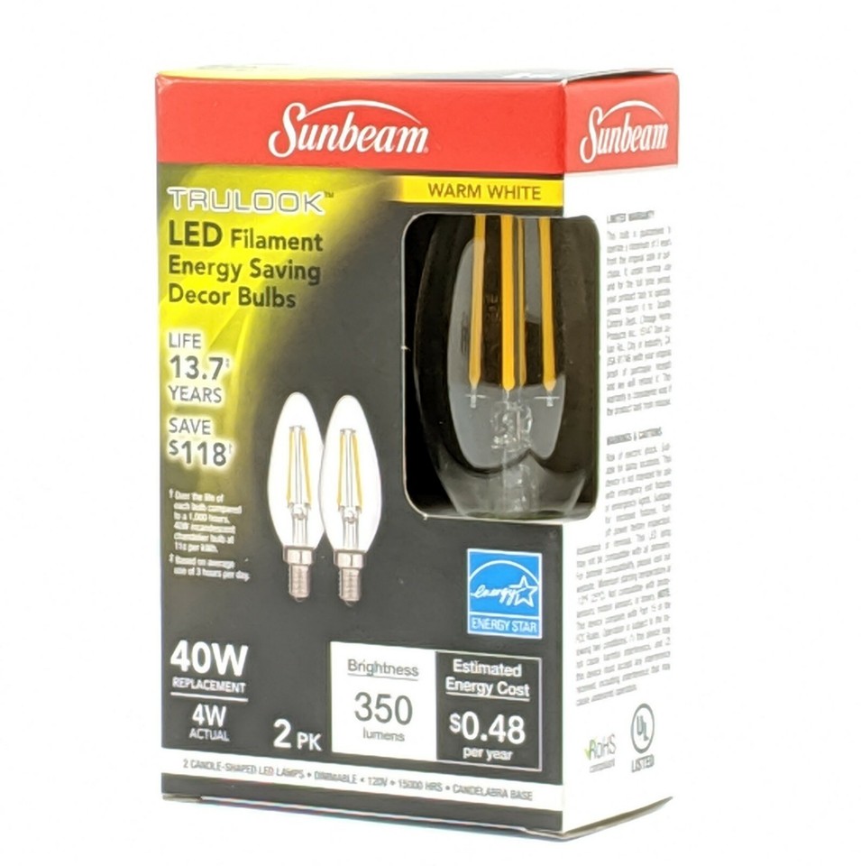 2 Pack Sunbeam Trulook LED Filament Energy Saving Decor Bulbs Warm ...