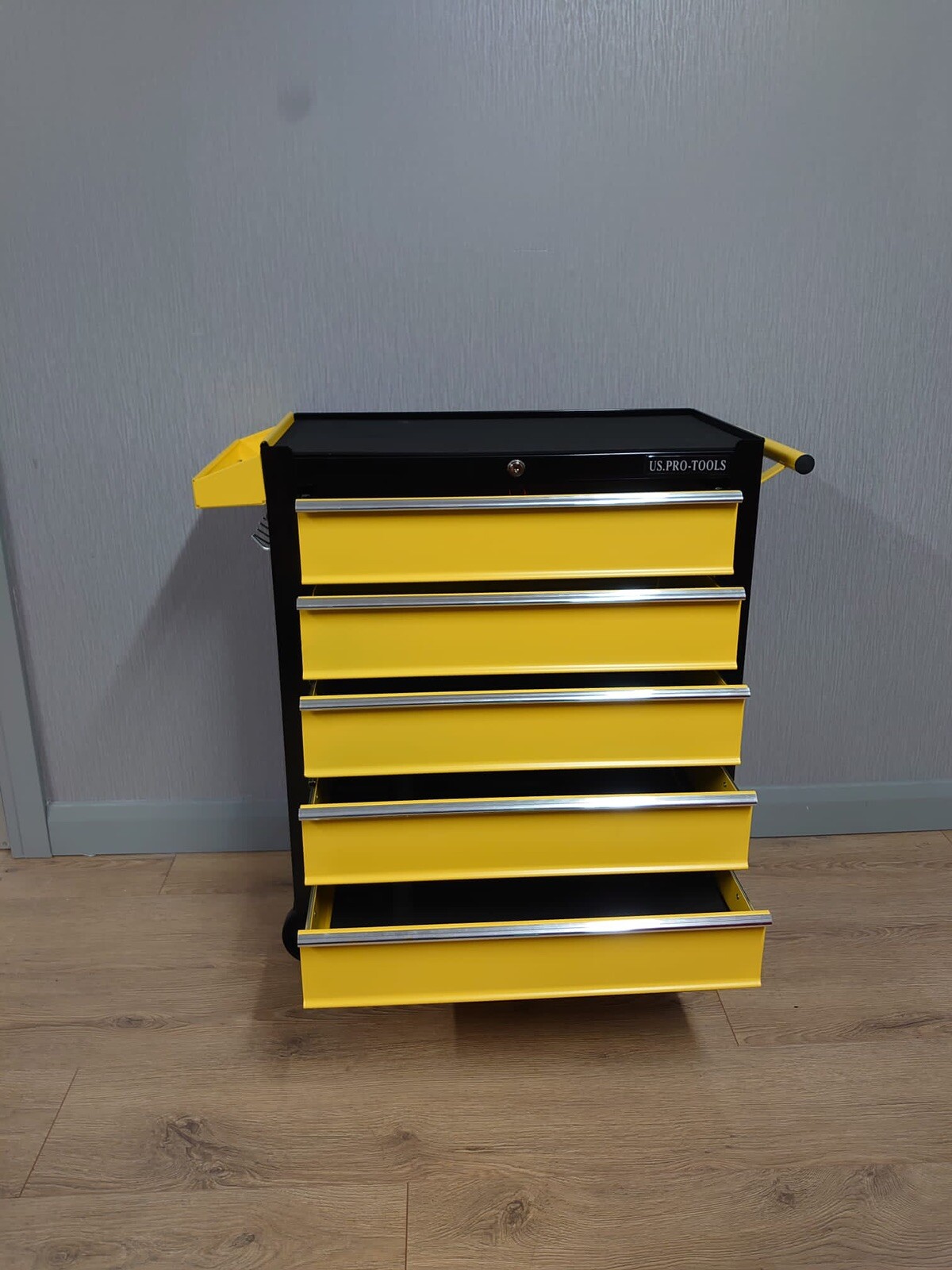 US PRO TOOLS YELLOW BLACK STEEL CHEST TOOL BOX ROLLER CABINET 5 DRAWERS ...