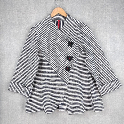 IC by Connie K Jacket 1X Black White Striped Lagenlook 3/4 Cuff Artsy ...
