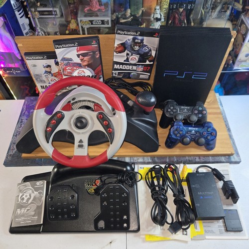 Sony Playstation 2 Console Lot With Mad Catz MC2 Racing Steering Wheel ...
