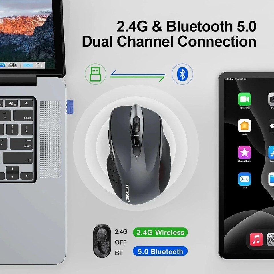 TECKNET TK-MS317 blue tooth and wireless mouse black | eBay UK