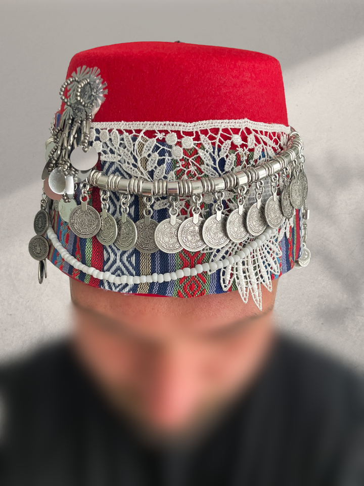 Handmade Fez Hat, Traditional Turkish Hat with Silver Coins, Tribal ...