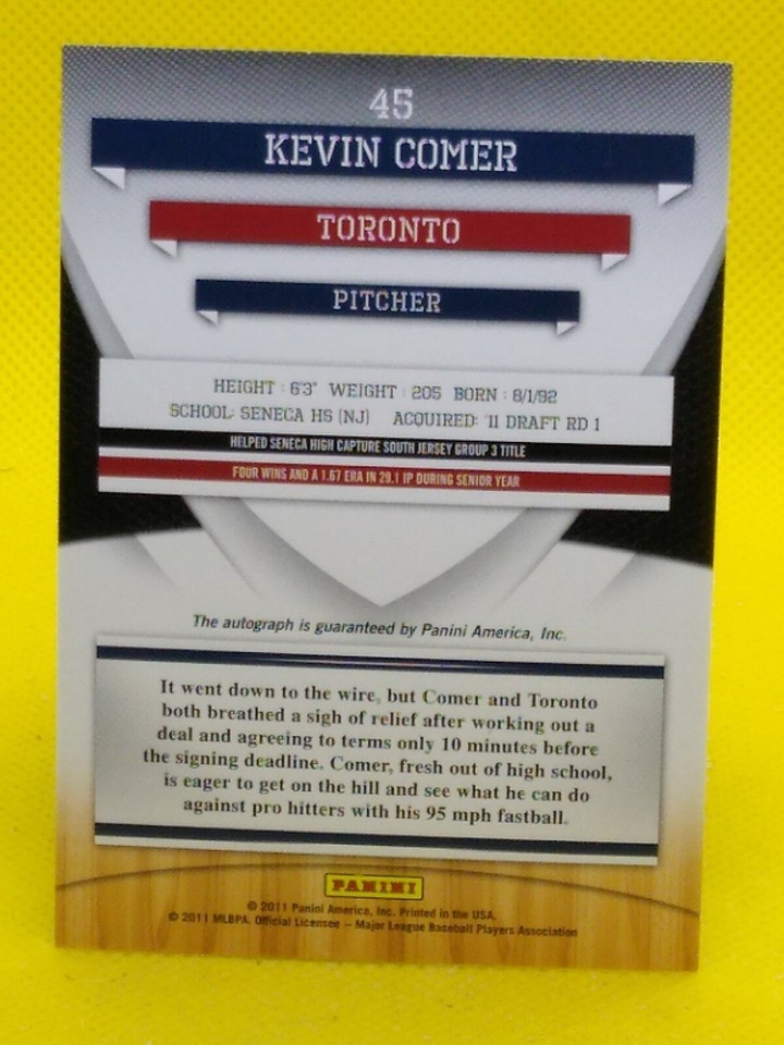 Kevin Comer 2011 Elite Extra Edition Franchise Futures AUTOGRAPH #45 ...