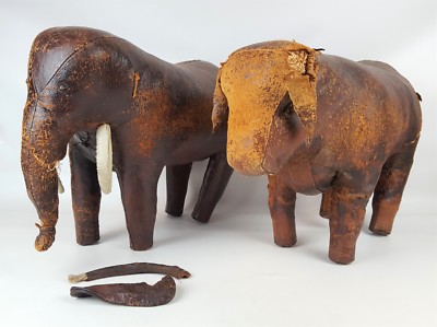 PAIR OF FOOTREST. FORM OF ELEPHANT AND OX. SKIN. VINTAGE STYLE. CIRCA ...