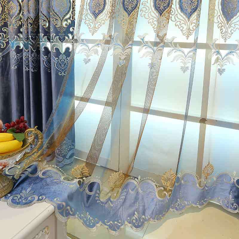 high-end atmosphere embroidered blue cloth blackout curtain valance ...