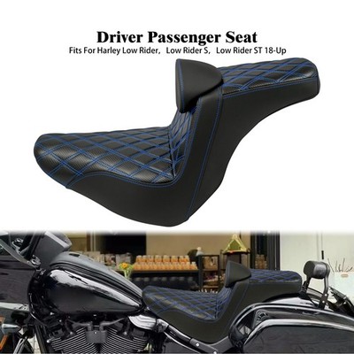 Driver Passenger Seat Blue Stitching w/ Backrest For Harley Low Rider ...