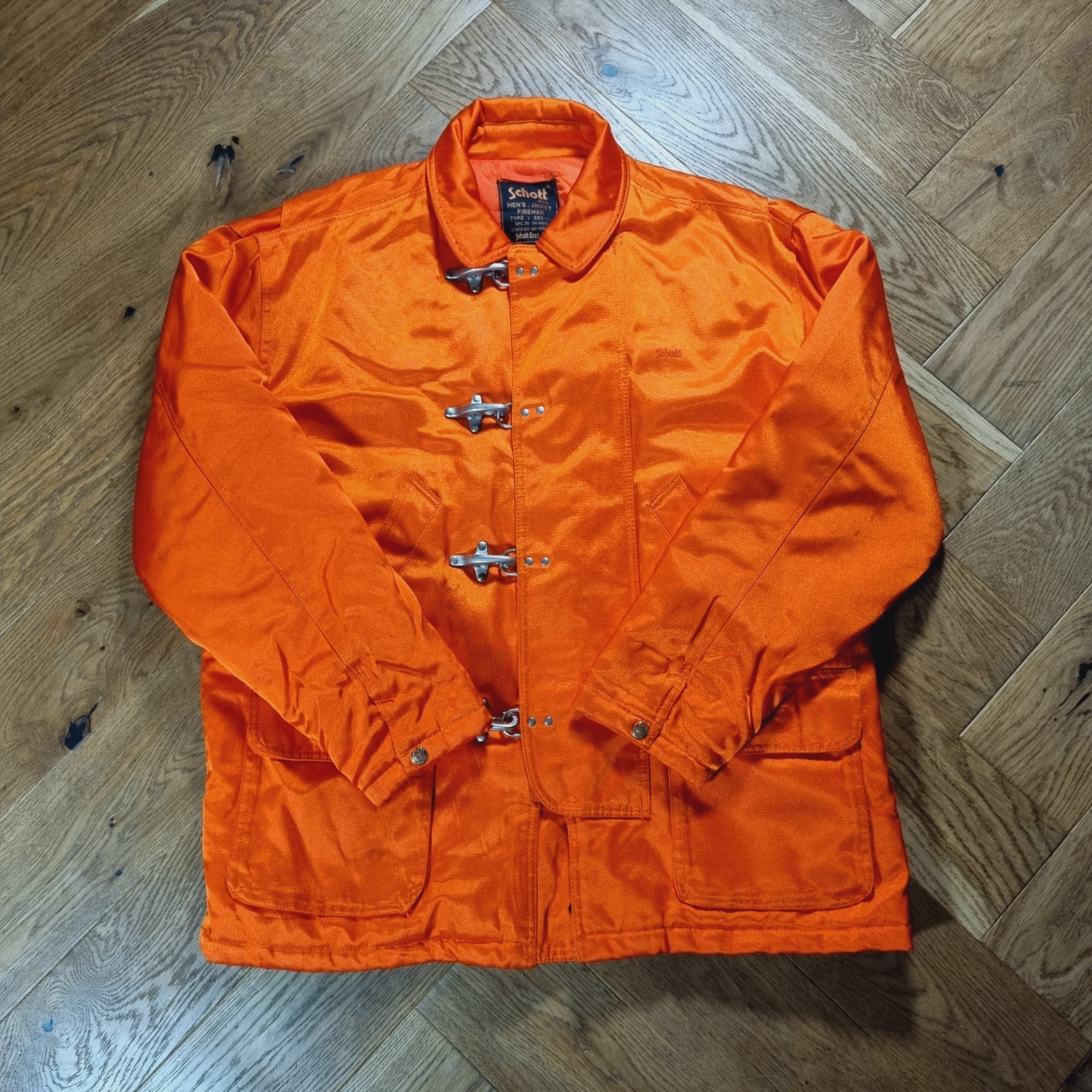 Vintage Schott fireman Clasp Jacket Mens Large Orange - Gem