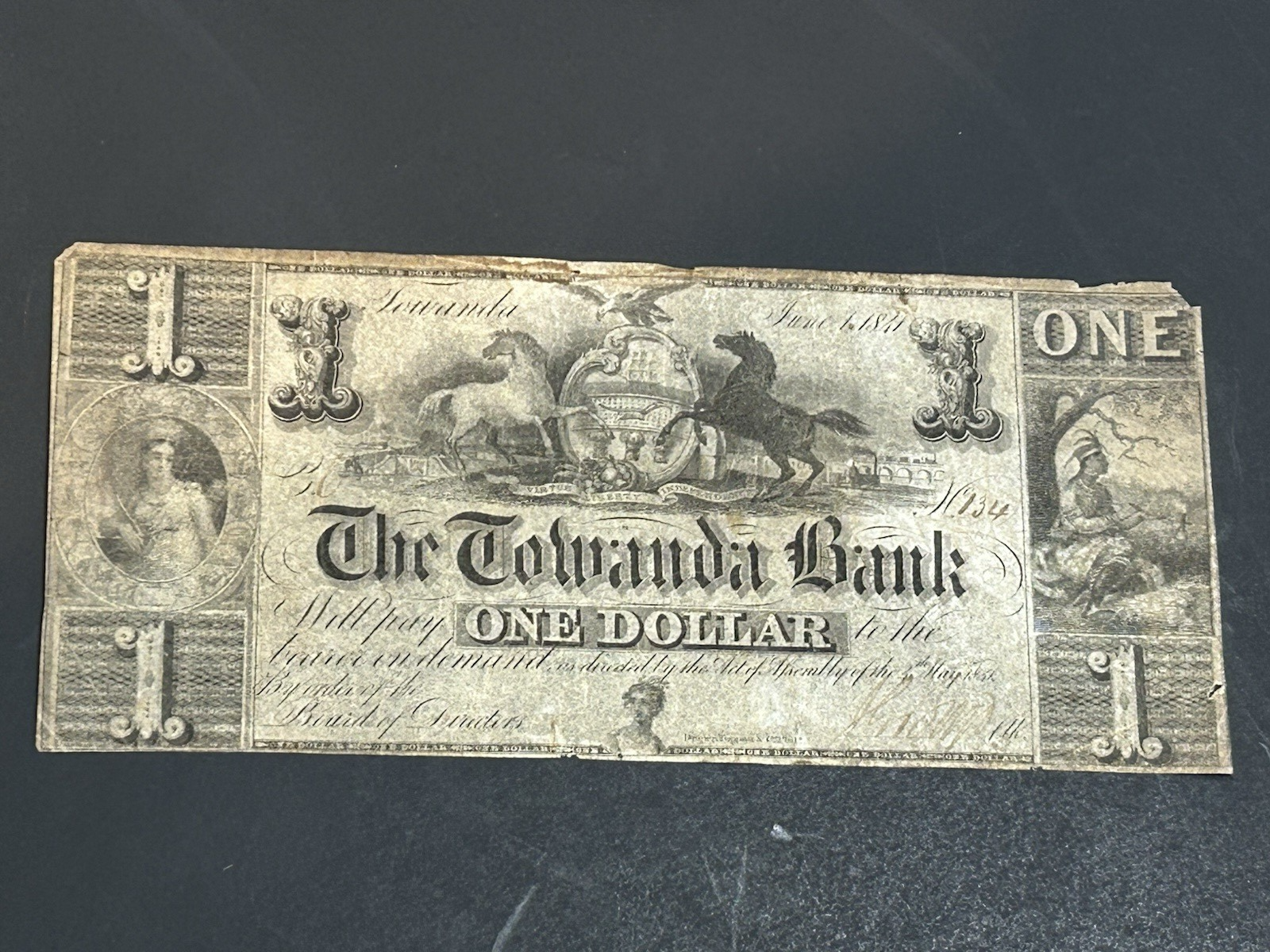 1841 $1 The Towanda Bank Towanda Pennsylvania Obsolete Note LOW ...