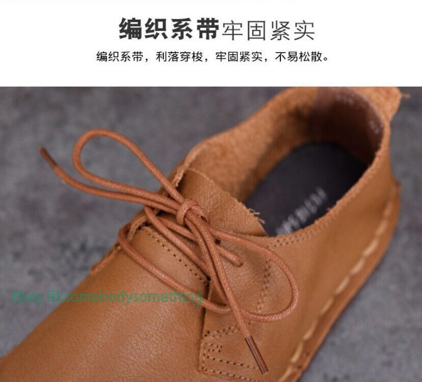Lace Up Driving Flats Mens Real Leather Round Toe Shoes Casual Soft ...