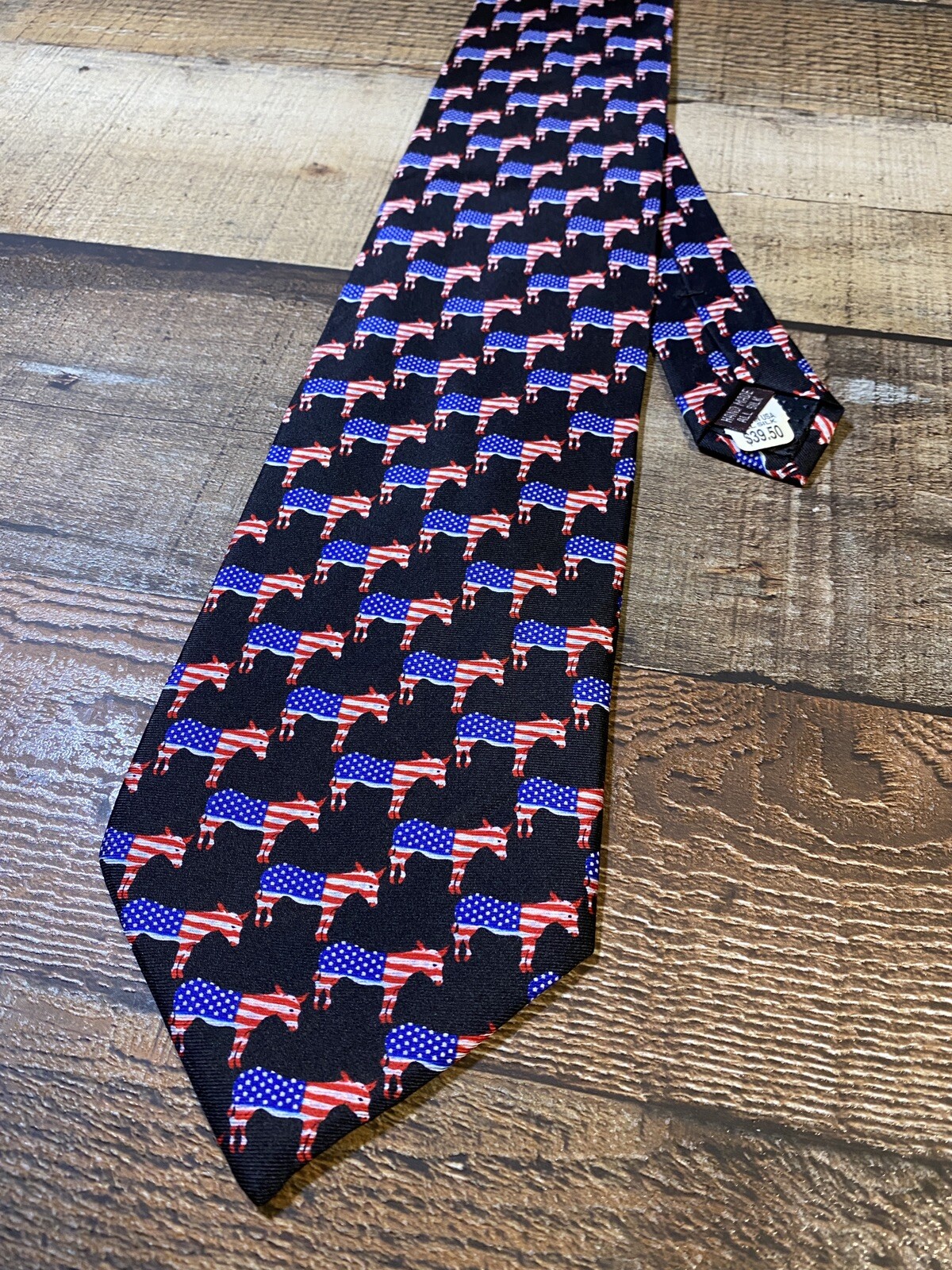 Museum Artifacts All Silk Tie Red/White/Blue Donkey Pattern USA ...