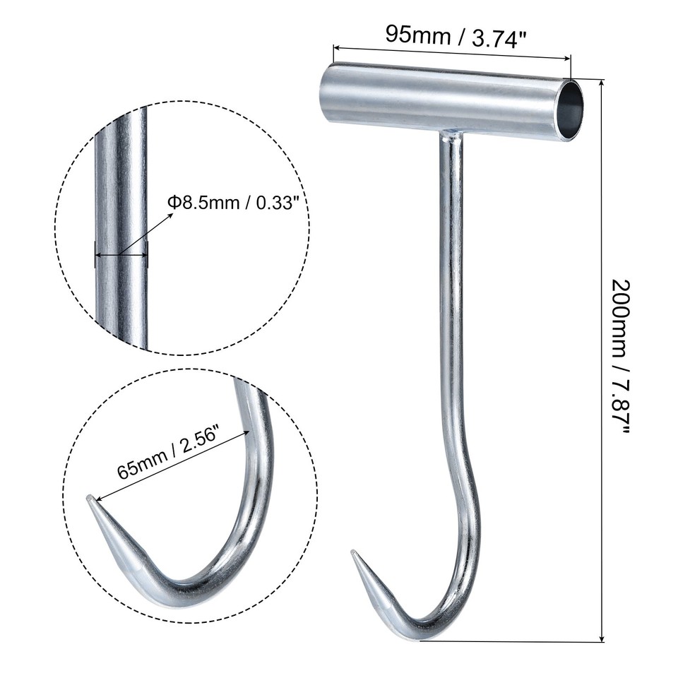 2Pcs 200mm T-Handle Meat Boning Hook, Galvanized T Hooks for Kitchen ...