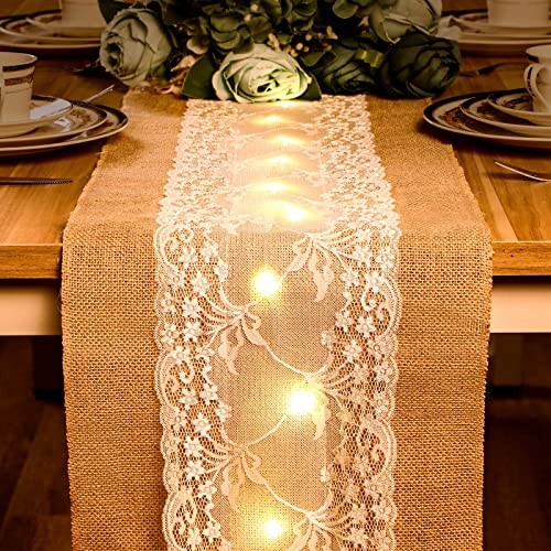 Burlap Table Runner with LED String Lights Rustic 12" x 108" Christmas ...