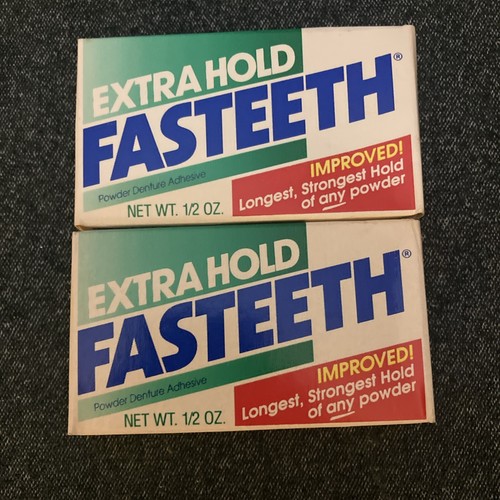 Vtg Fasteeth Powder Denture Adhesive Formula 1/2 oz Collectable 2 Pack ...