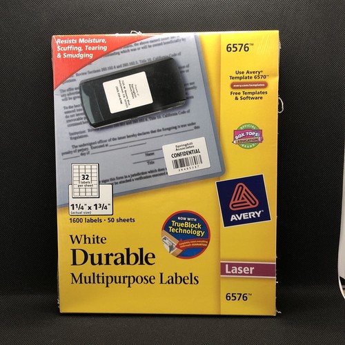 Avery #6576 1.25" x 1.75" White Durable Multipurpose 1600 labels / pack ...
