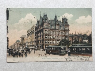 B1462 Postcard Main Street Buffalo NY New York st trolley cars | eBay