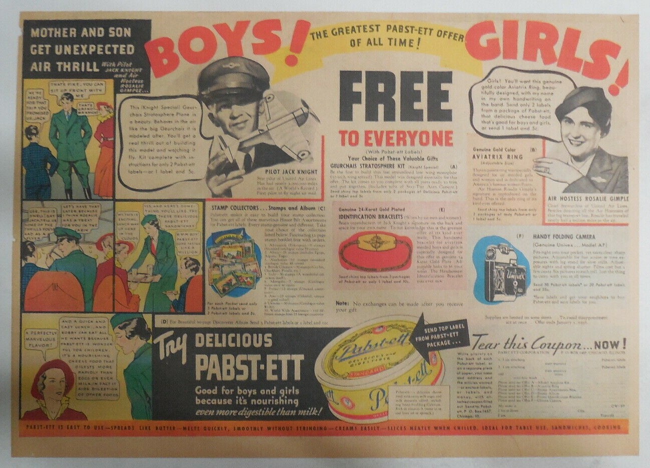 Pabst-ett Cheese Spread Ad: Hill Top Gang Premium ! 1930's Size: 11 x ...