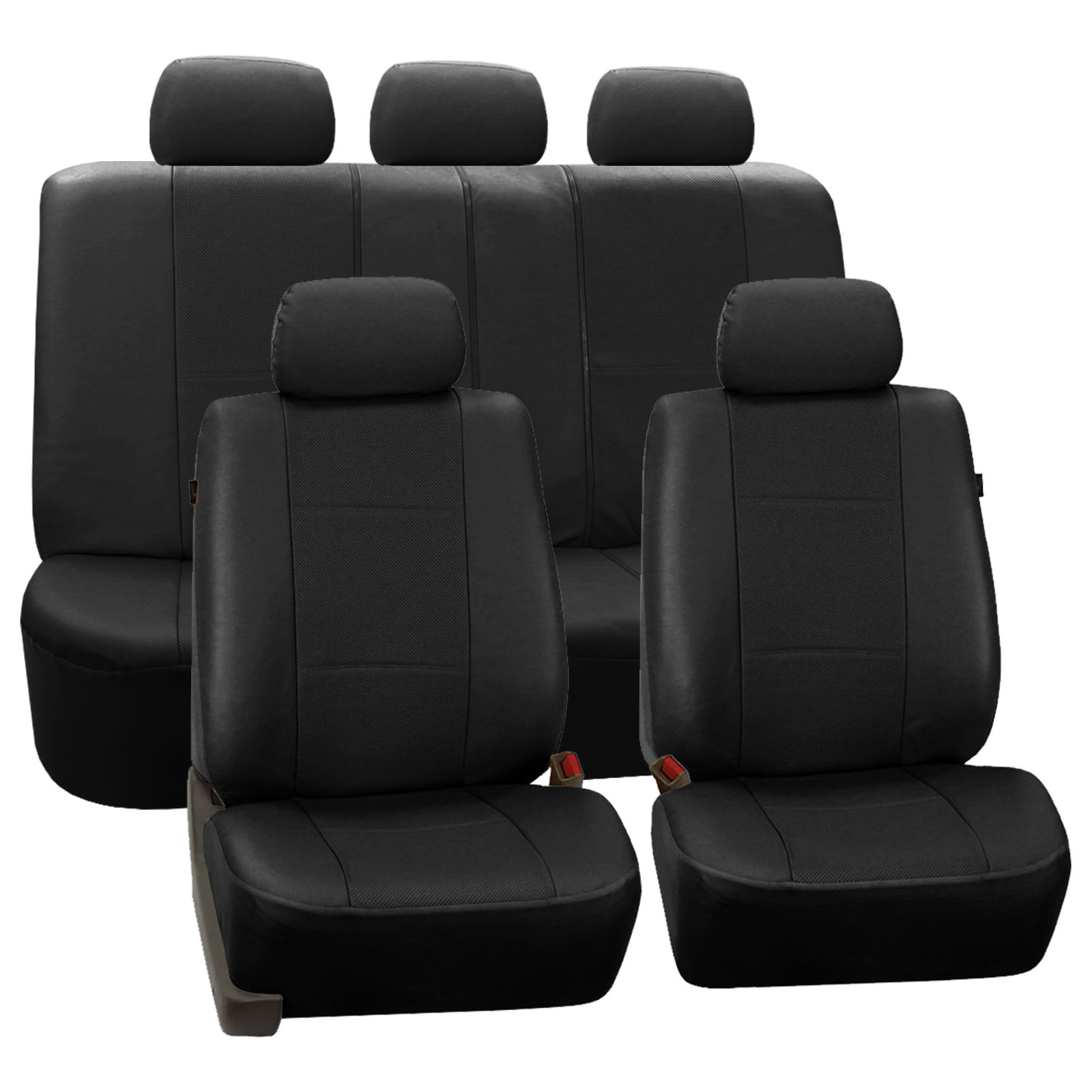 Black Deluxe Perforated Leatherette Car Seat Covers Full 2 Row Split ...