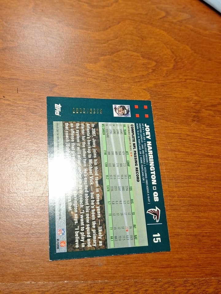 2007 Topps Copper Atlanta Falcons Football Card #15 Joey Harrington ...