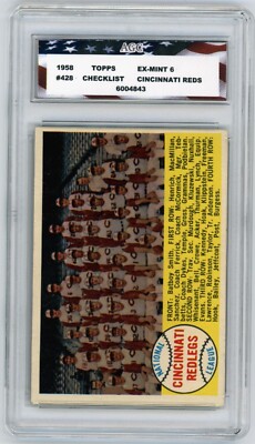 1958 Topps #428 Cincinnati Reds Team Card AGC 6 Ex-Mint Checklist | eBay