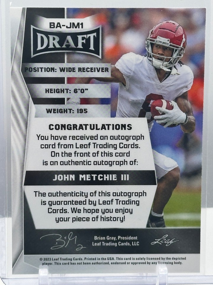 John Metchie III 2023 Leaf Draft Yellow RC Auto #BA-JM1 Houston Texans ...