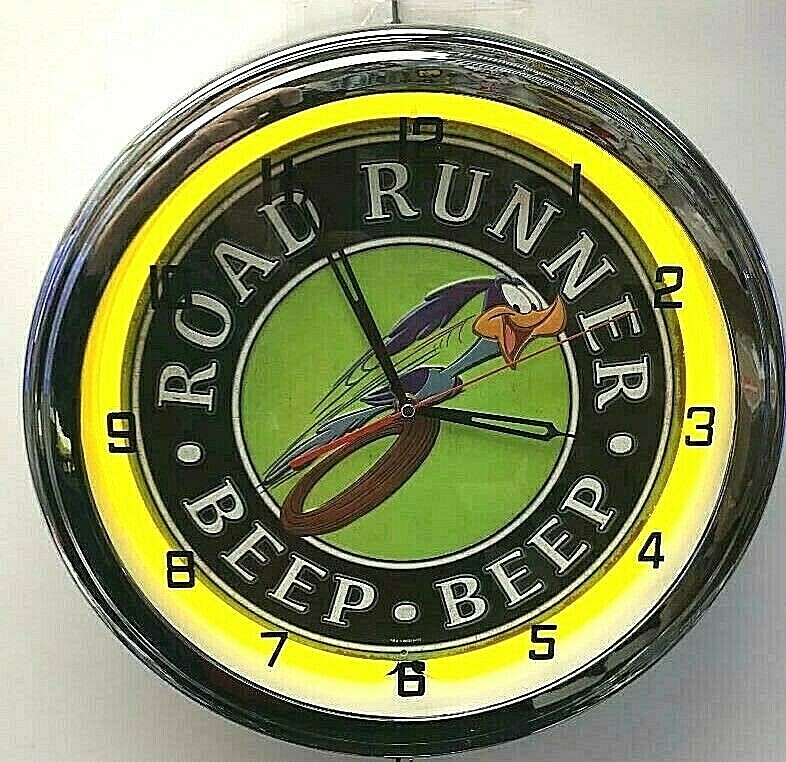 16" Plymouth Road Runner Beep Beep Sign Yellow Neon Clock Mopar ...