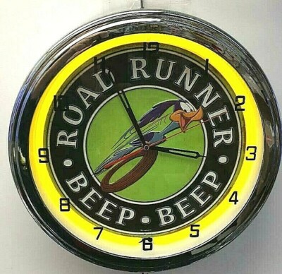 16" Plymouth Road Runner Beep Beep Sign Yellow Neon Clock Mopar ...