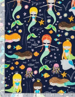Timeless Treasures ~ Colorful Mermaids METALLIC 100% Cotton Quilt ...