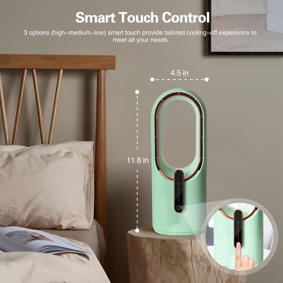 Bladeless Desk Fan, 11.8 Inch Portable Small Fan Quiet Table Fan ...