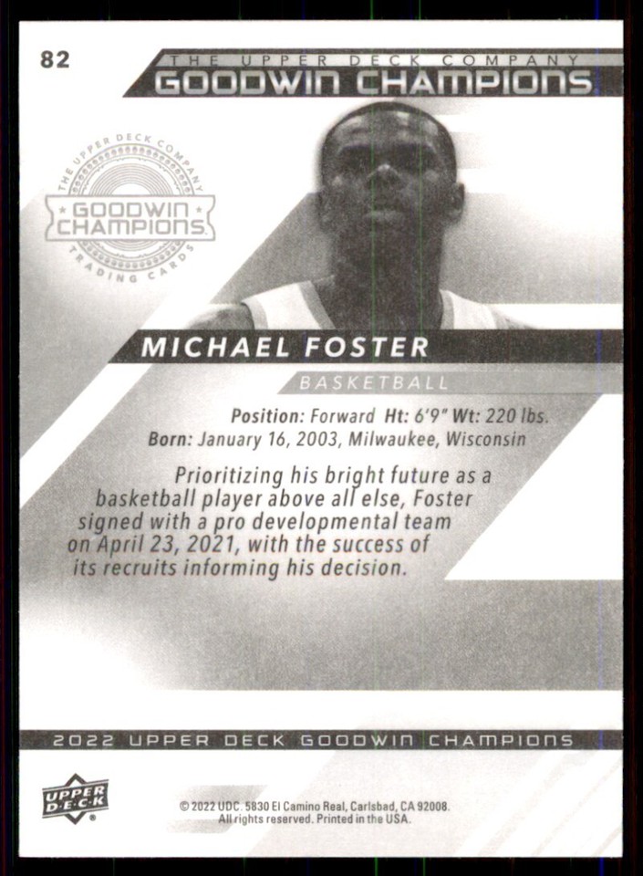2022 UD Goodwin Champions Base Horizontal #82 Michael Foster ...