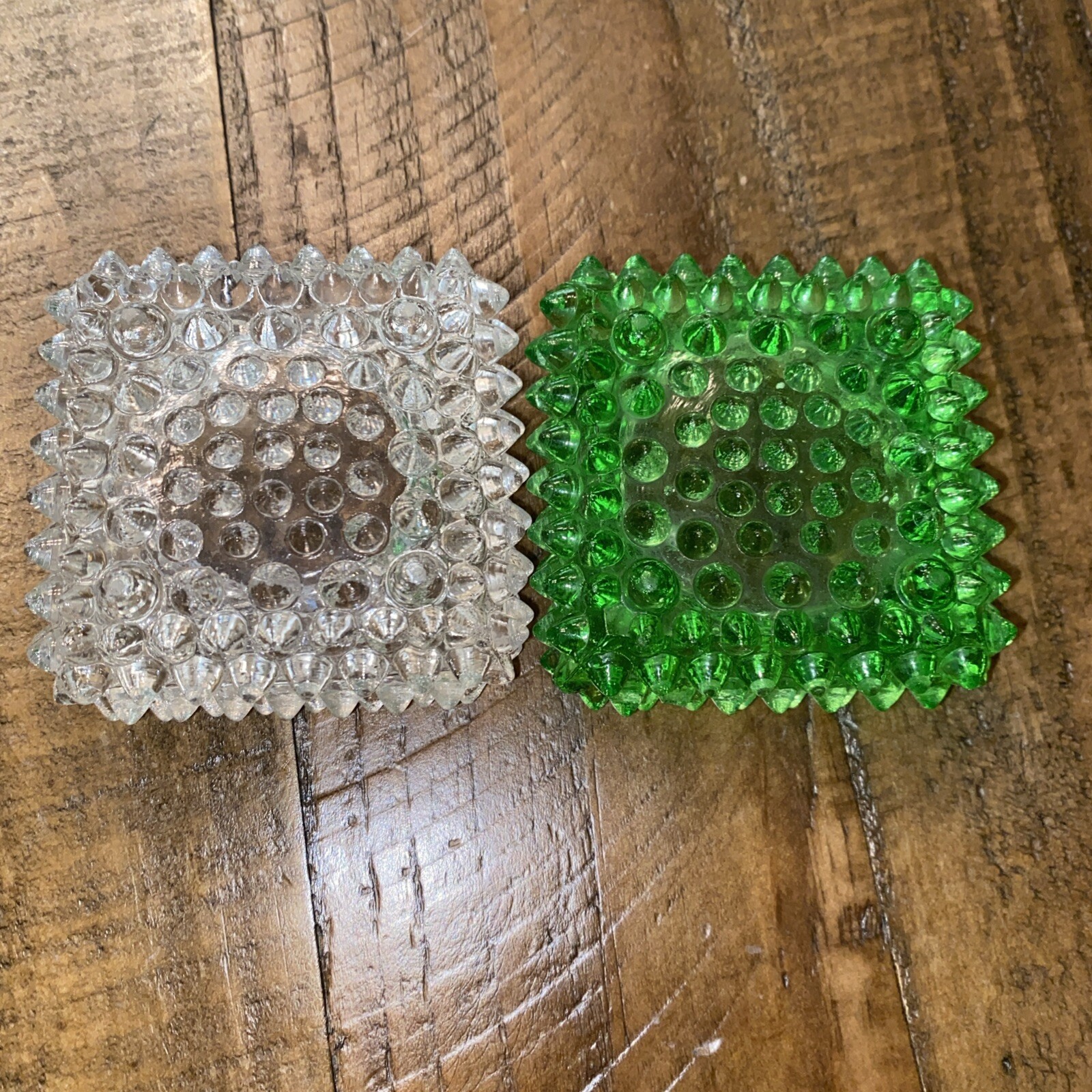 Vintage Fenton Square Green & Clear Hobnail Glass Votive Candles Salt ...