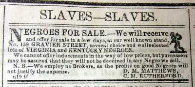 1854 New Orleans Pre Civil War Newspaper W Illustrated Negr0 Slaves For