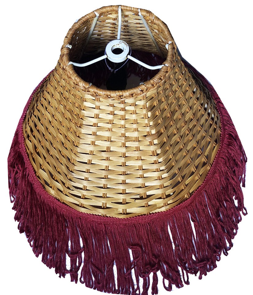 Hawaiian Lamp Shade Red Fringe Handcrafted Spider Harp Fitter Home ...