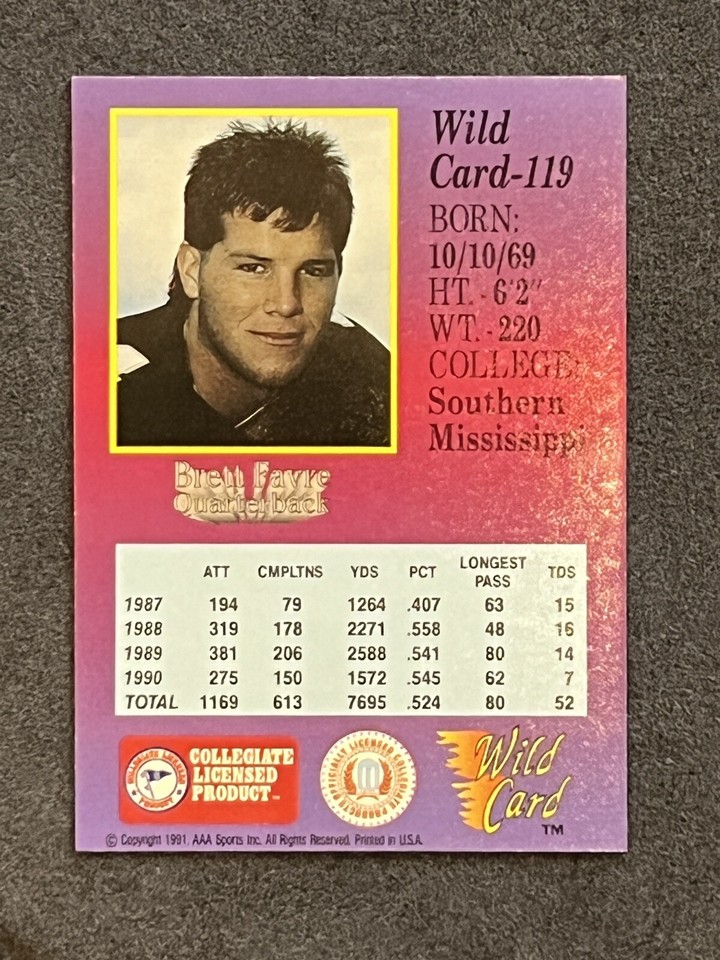 1991 Brett Favre Wild Card Draft #119 | eBay