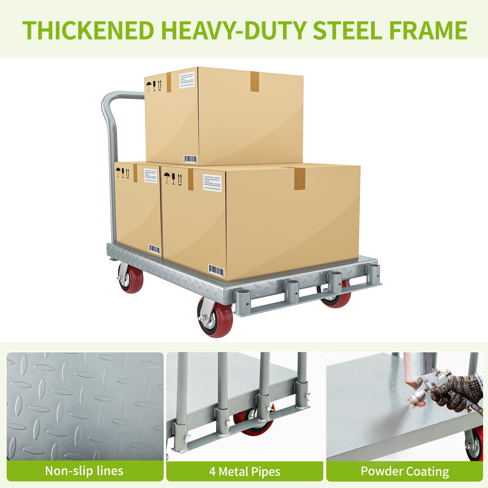 2-in-1 Heavy Duty Platform Truck Cart Steel Panel Truck Cart w/ 4 Side ...