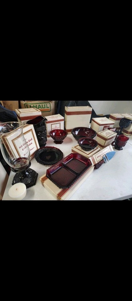 Vtg Avon 1876 Cape Cod Glass Dinnerware Dark Ruby Red 35 NOS Lot Plates ...
