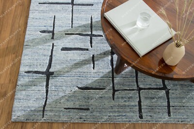 9 x 12 Feet Bohemian Abstract Wool Area Rug Indian Hand Woven Blue ...