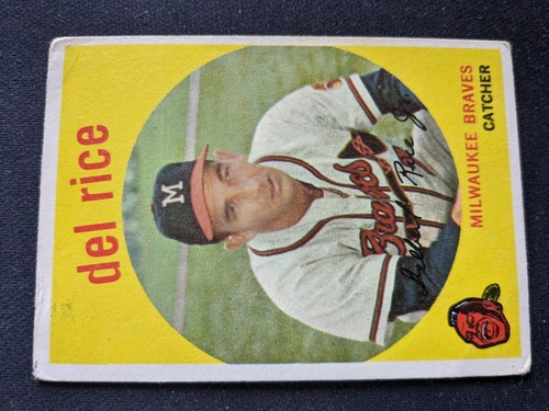1959 Topps Baseball Card # 104 Del Rice - Milwaukee Braves (VG) | eBay